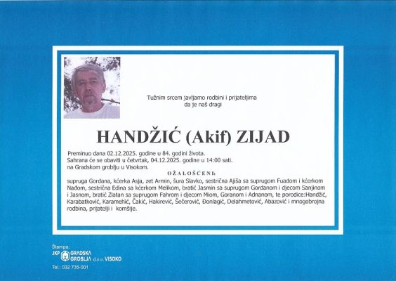 HANDŽIĆ (Akif) ZIJAD 04.12.2025. u 14:00 sati - Visokoin.com